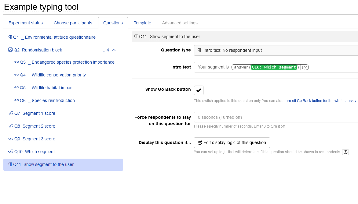 Example typing tool using calculated variables - Conjointly